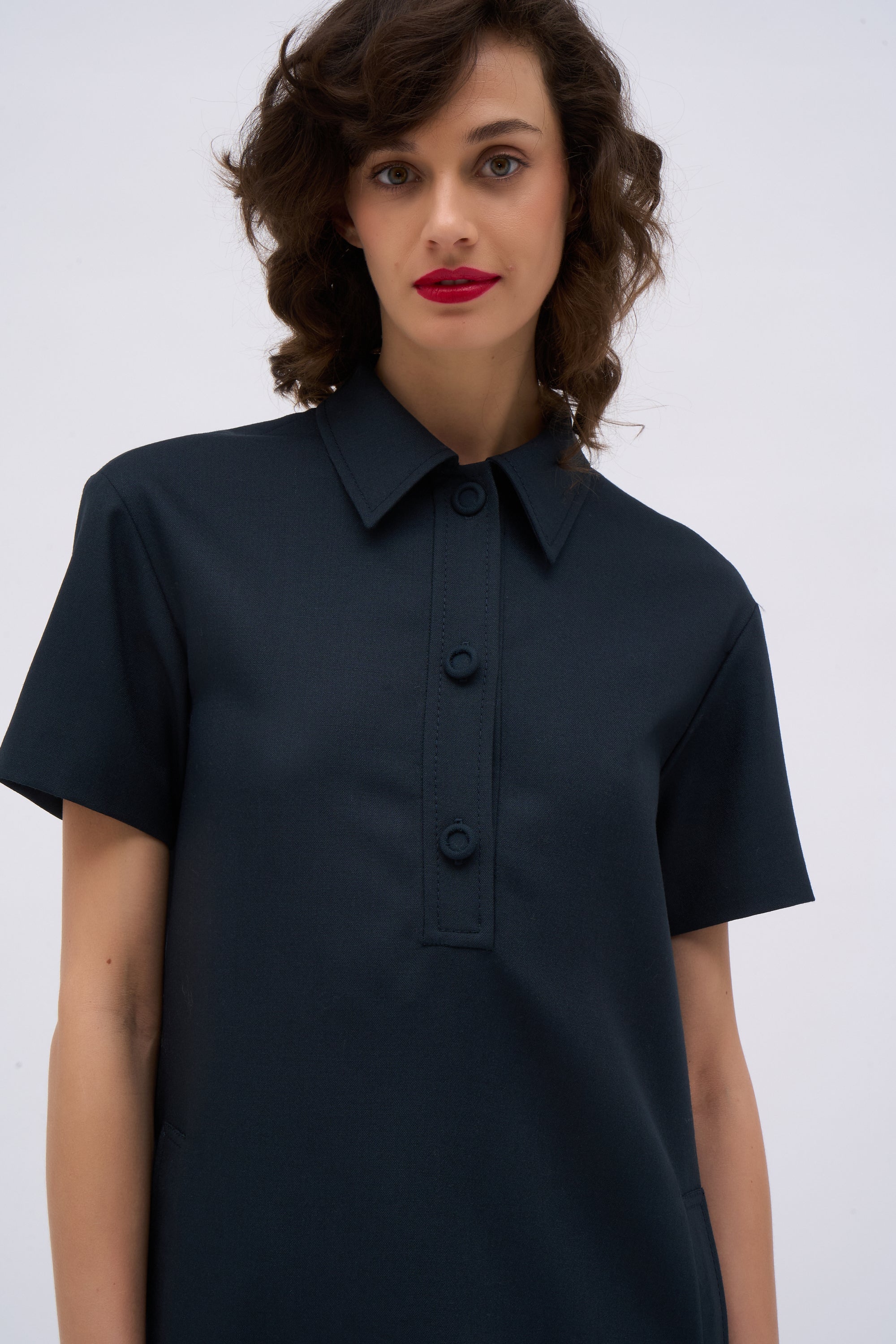 Short polo dress in canvas wool