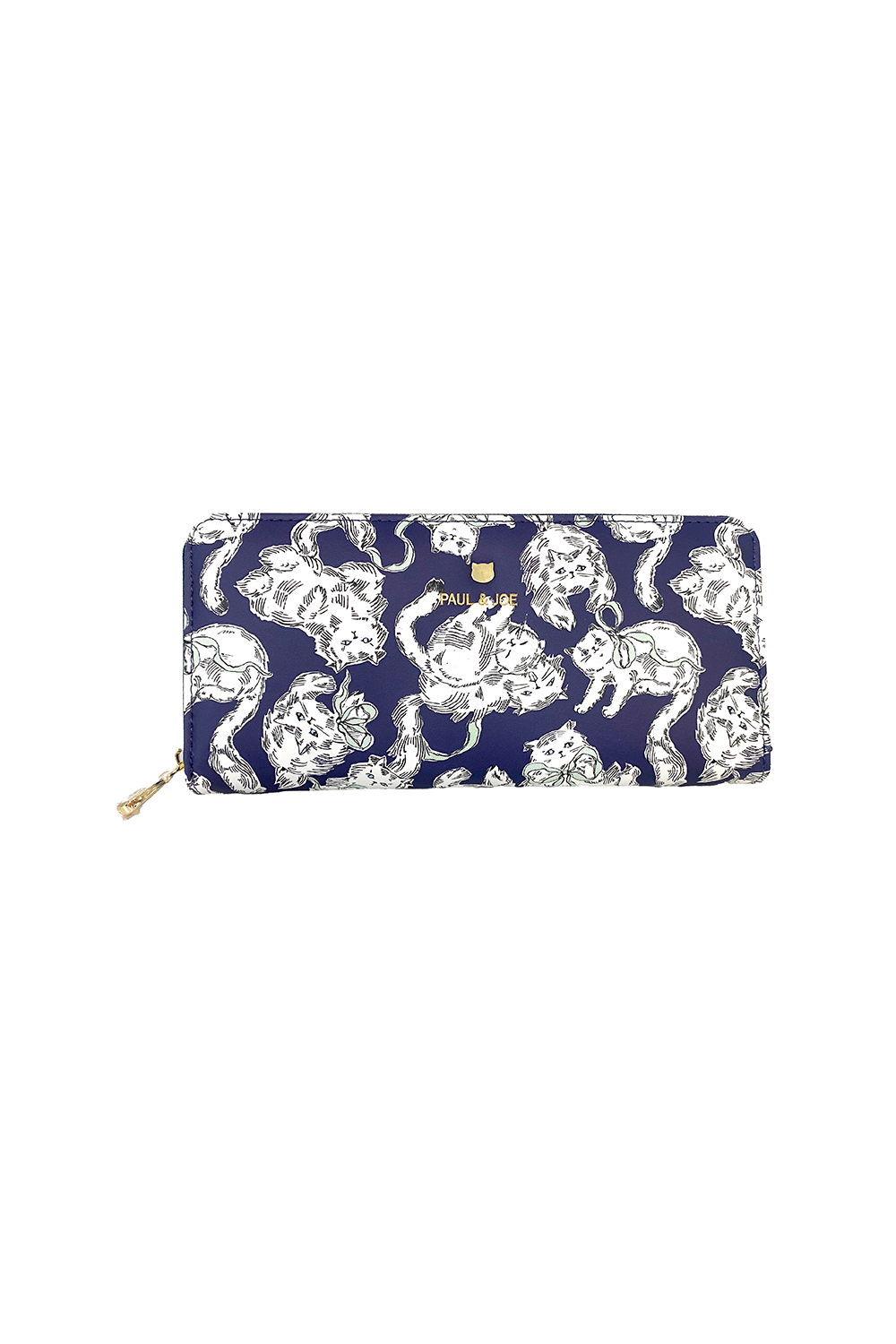Navy blue wallet with cats pattern