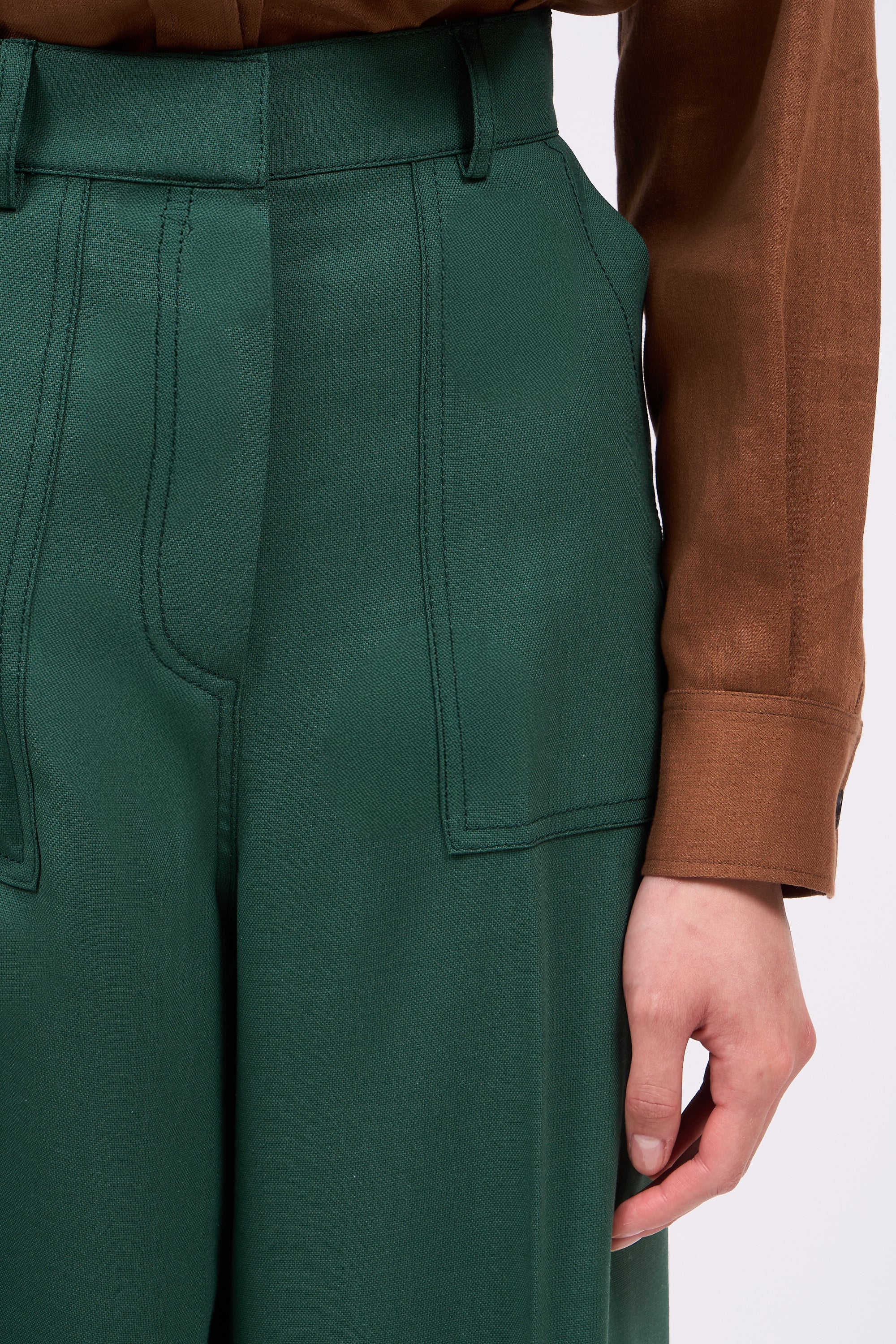 High-waisted, wide-leg trousers in virgin wool and Panama silk