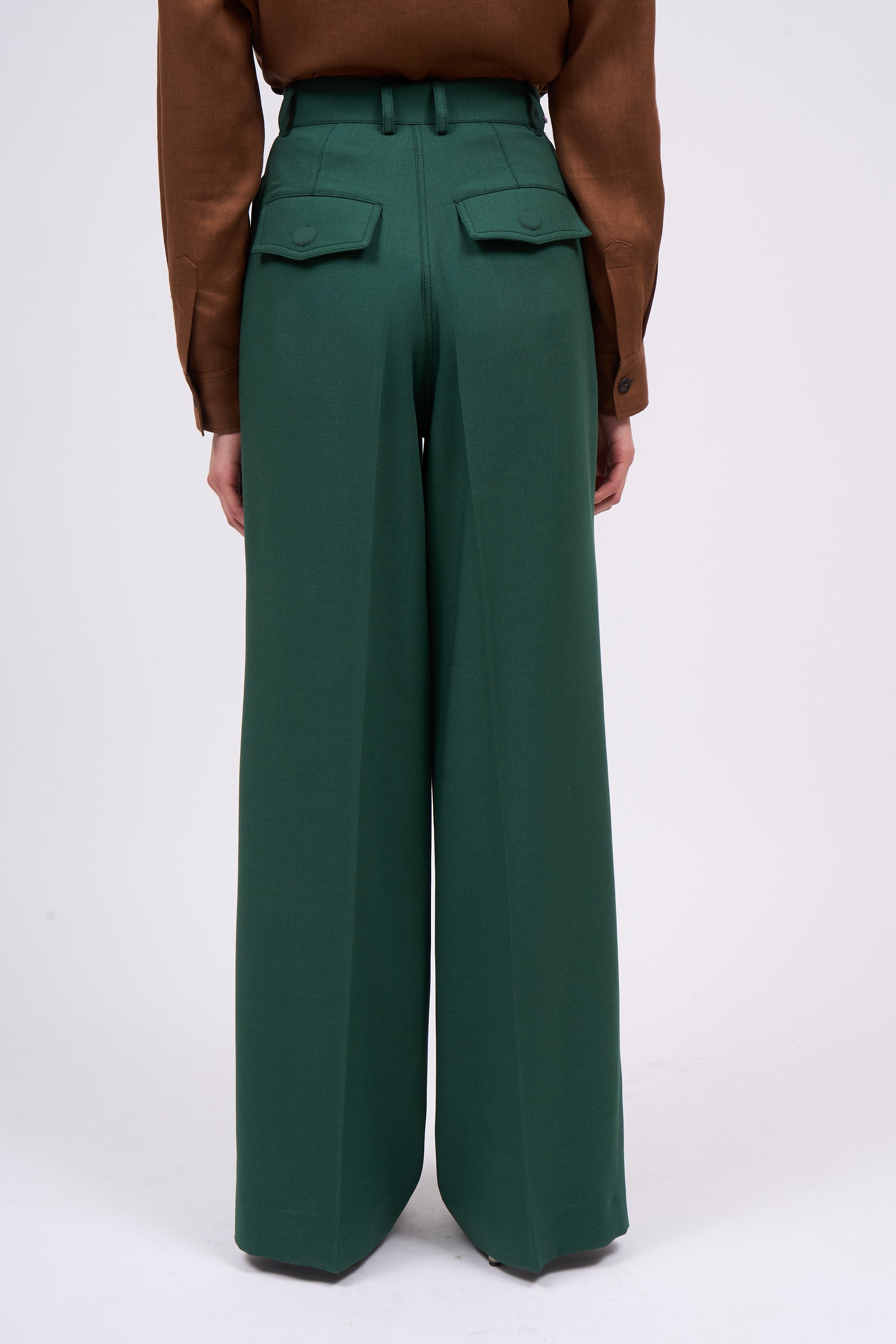 High-waisted, wide-leg trousers in virgin wool and Panama silk
