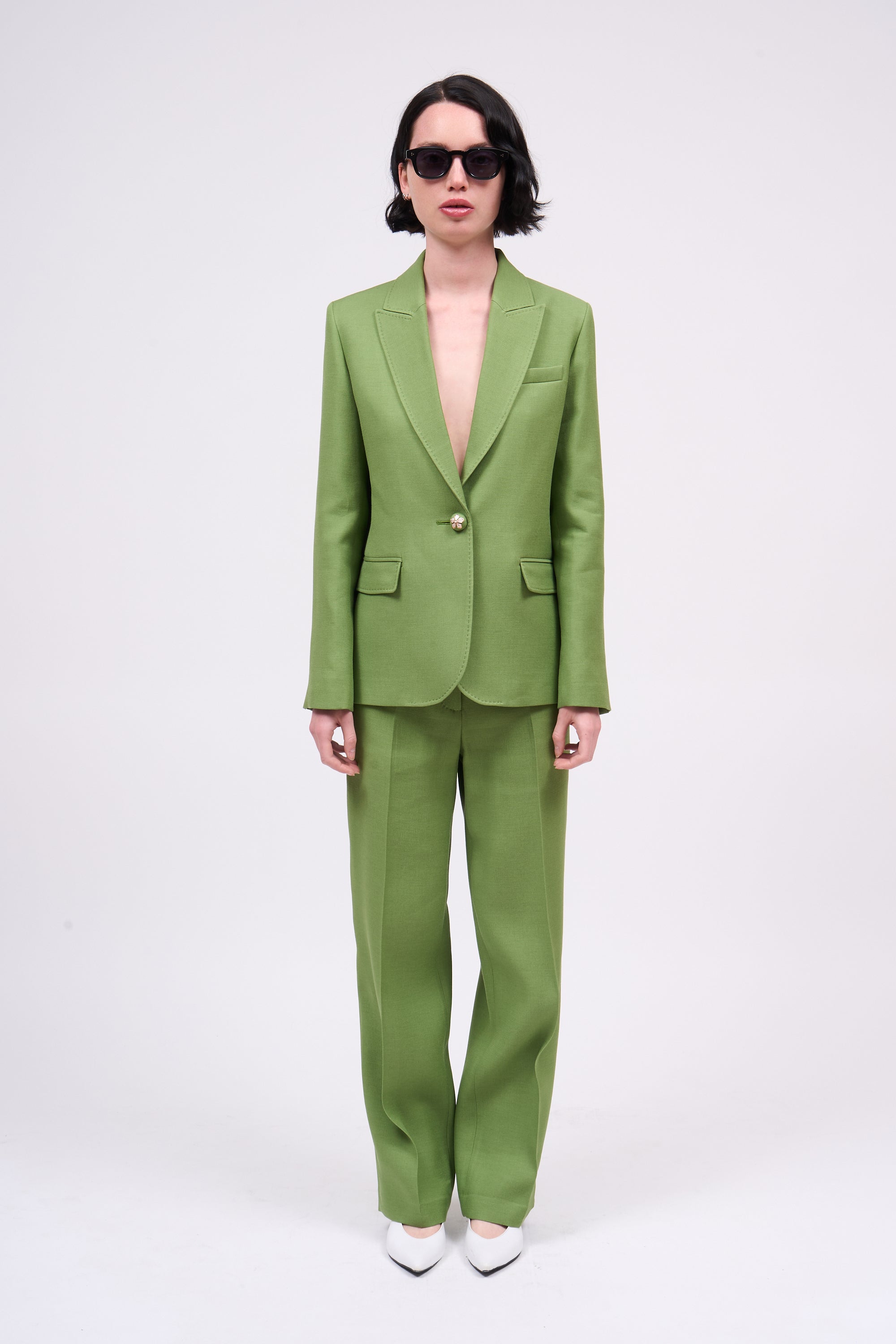 Long, fitted tailored jacket in virgin wool and cady silk