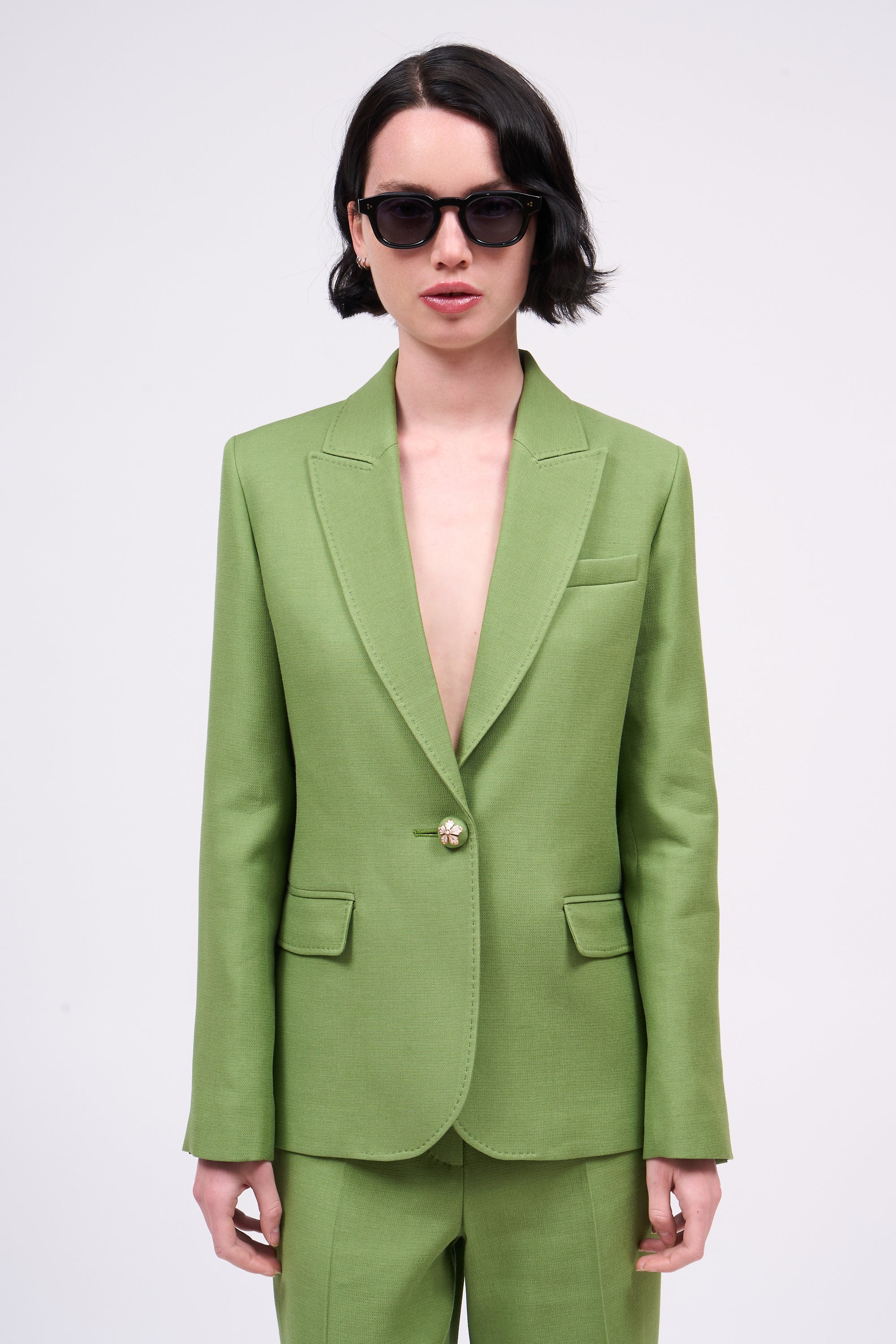 Long, fitted tailored jacket in virgin wool and cady silk