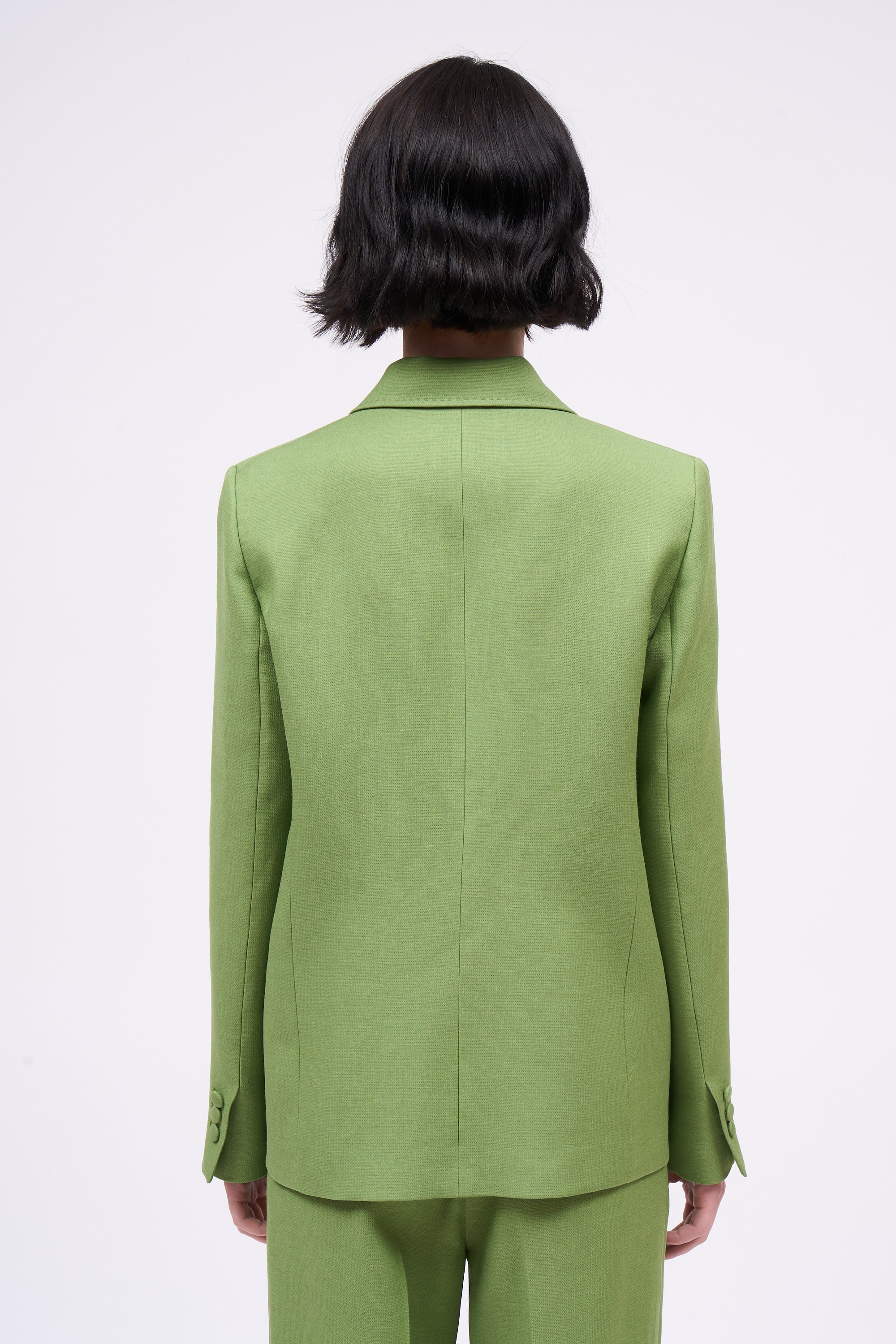 Long, fitted tailored jacket in virgin wool and cady silk